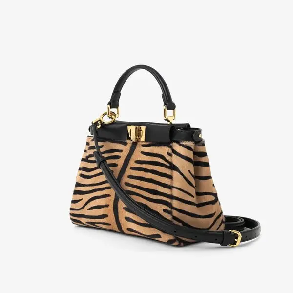 Fendi Peekaboo Mini Bag In Pony-effect Calfskin With Tiger Print
