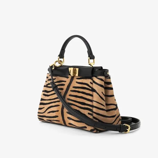Fendi Peekaboo Mini Bag In Pony-effect Calfskin With Tiger Print