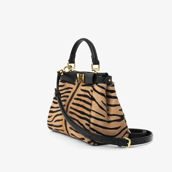 Fendi Peekaboo Mini Bag In Pony-effect Calfskin With Tiger Print