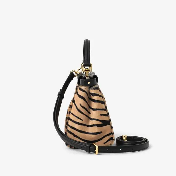 Fendi Peekaboo Mini Bag In Pony-effect Calfskin With Tiger Print