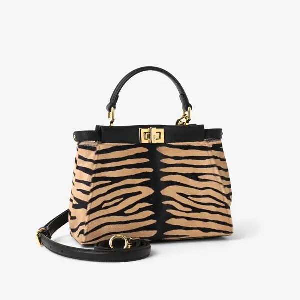 Fendi Peekaboo Mini Bag In Pony-effect Calfskin With Tiger Print