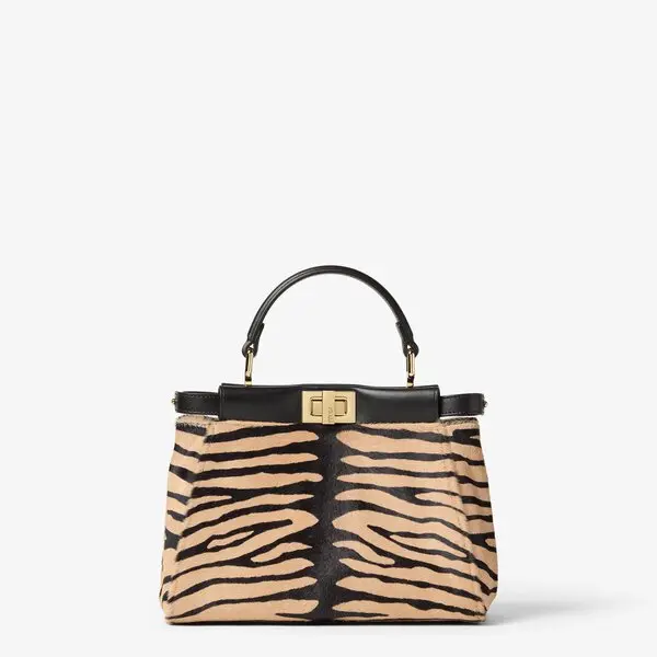Fendi Peekaboo Mini Bag In Pony-effect Calfskin With Tiger Print - Brown