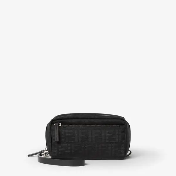 Fendi Double Zip Toiletry Case Small In Ff Zucca Jacquard - Black