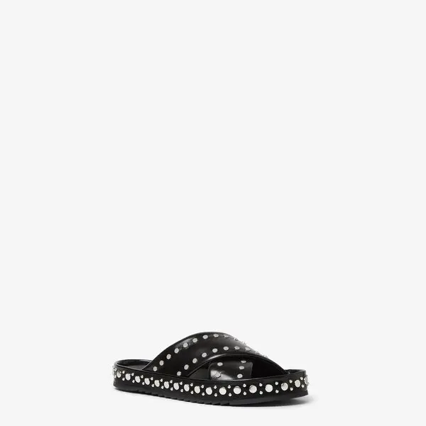 Fendi Calfskin Studded Flat Slides
