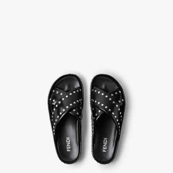 Fendi Calfskin Studded Flat Slides