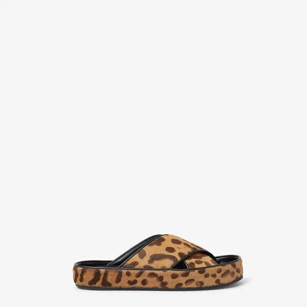 Fendi Double Band Slides With Animalier Print - Brown