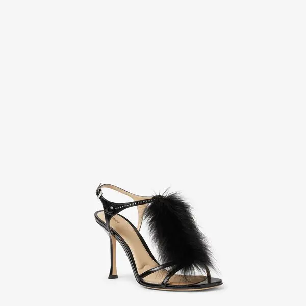 Fendi Noir Calf Leather Stiletto Sandals