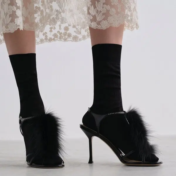 Fendi Noir Calf Leather Stiletto Sandals