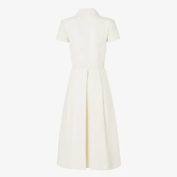 Fendi Ivory Wool Silk A-line Dress With Belt - White