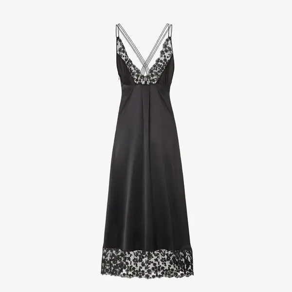 Fendi Silk Midi Slip Dress With Embroidered Straps
