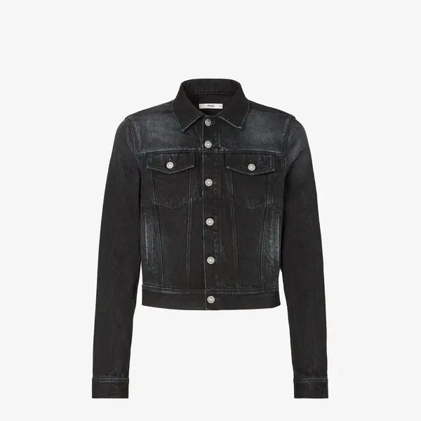 Fendi Organic Cotton Denim Jacket With Logo Patch - Black