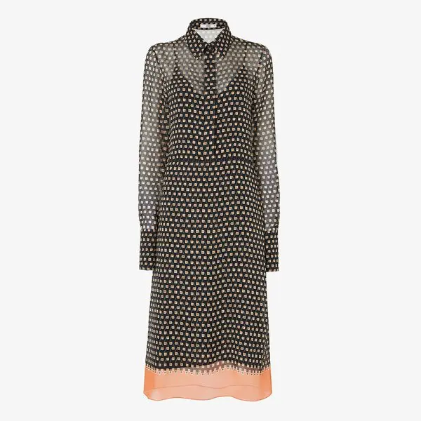 Fendi Silk Georgette Midi Shirt Dress With Optical Waves Motif - Multicolour