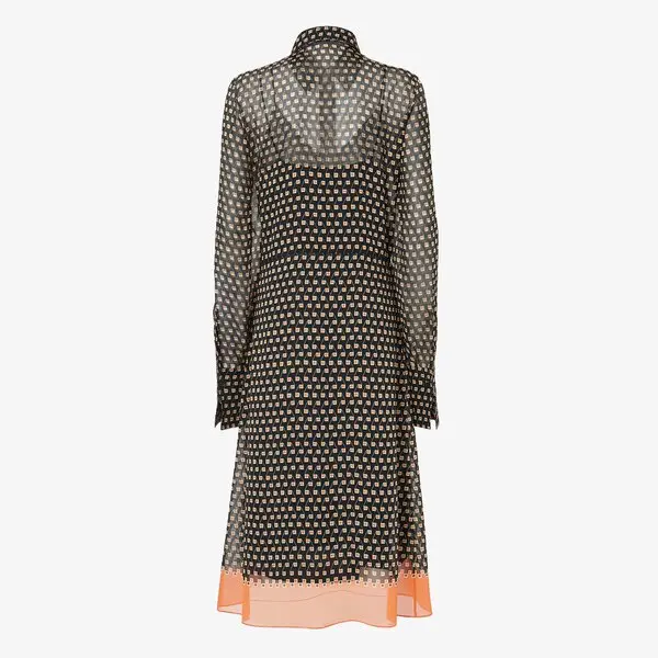 Fendi Silk Georgette Midi Shirt Dress With Optical Waves Motif