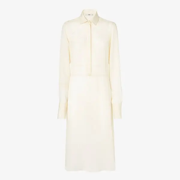 Fendi Silk Chevron Jacquard Midi Shirt Dress - White