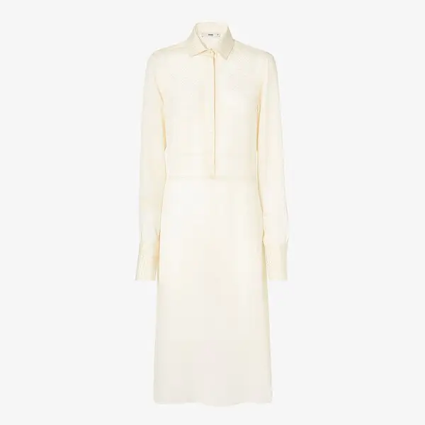 Fendi Silk Chevron Jacquard Midi Shirt Dress - White