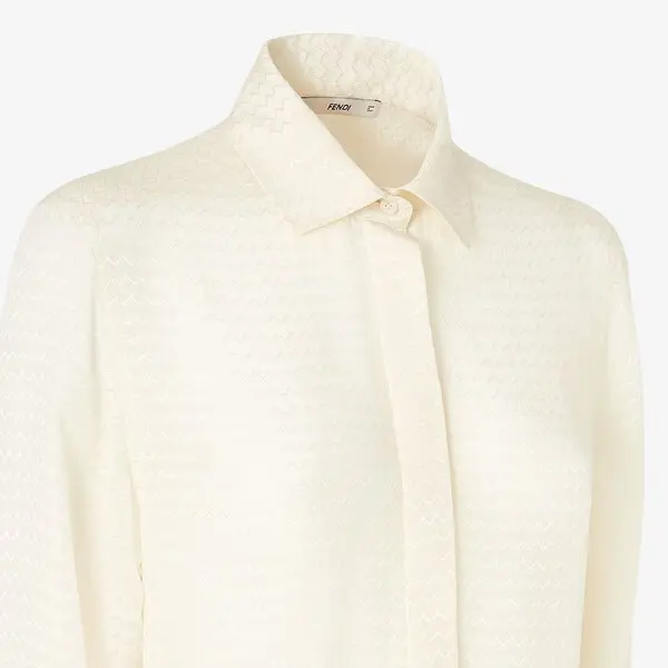 Fendi Silk Chevron Jacquard Midi Shirt Dress - White
