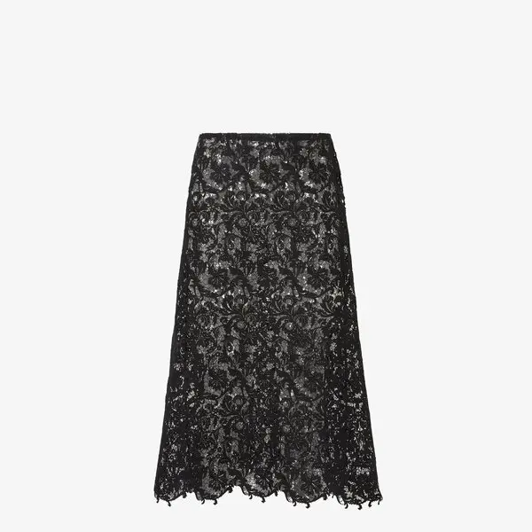 Fendi Macramé Lace Midi Skirt - Black