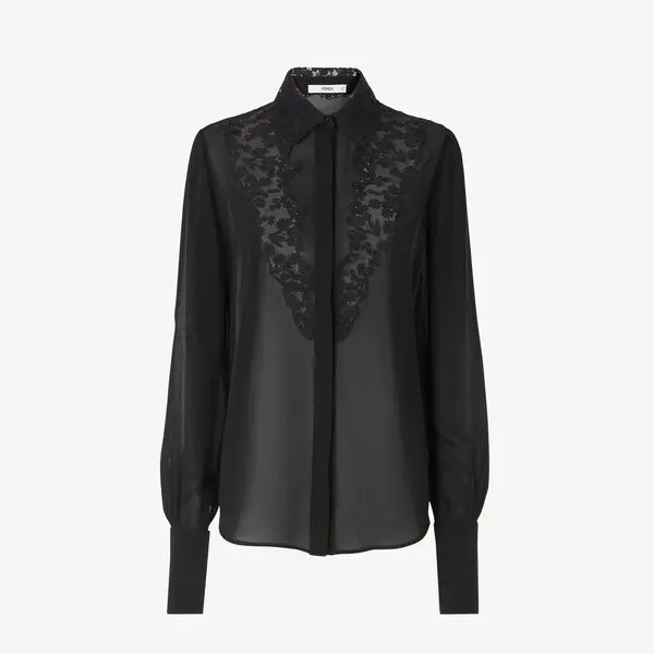 Fendi Silk Shirt With Peonia Lace Inserts - Black