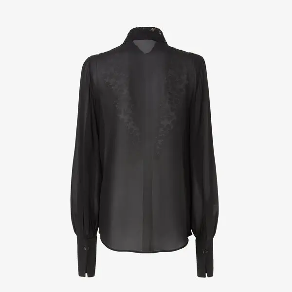 Fendi Silk Shirt With Peonia Lace Inserts