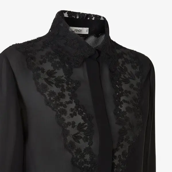 Fendi Silk Georgette Shirt With Peonia Lace Inserts
