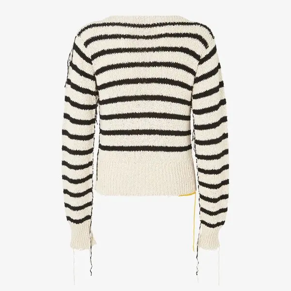 Fendi Striped Cotton Yarn Jumper With Frayed Edges And Contrast Stitching