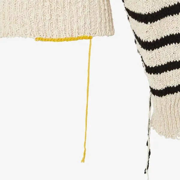 Fendi Striped Cotton Yarn Jumper With Frayed Edges And Contrast Stitching