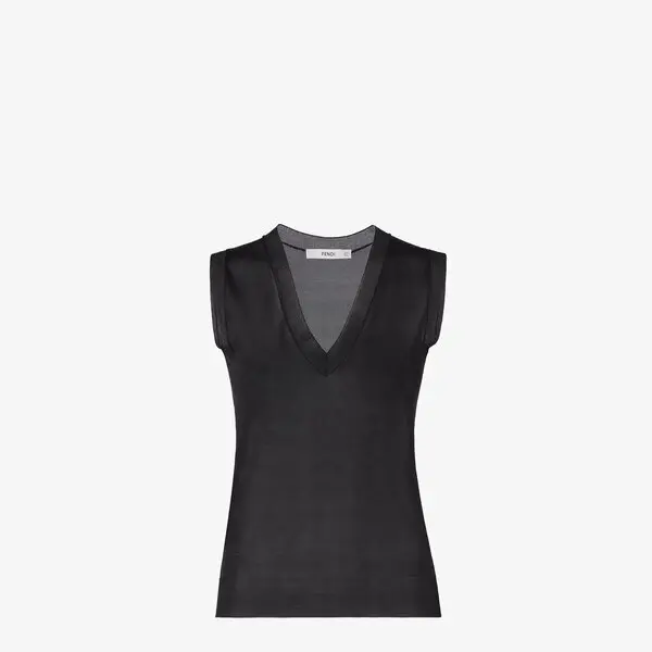 Fendi V-neck Sleeveless Silk Organza Top - Black