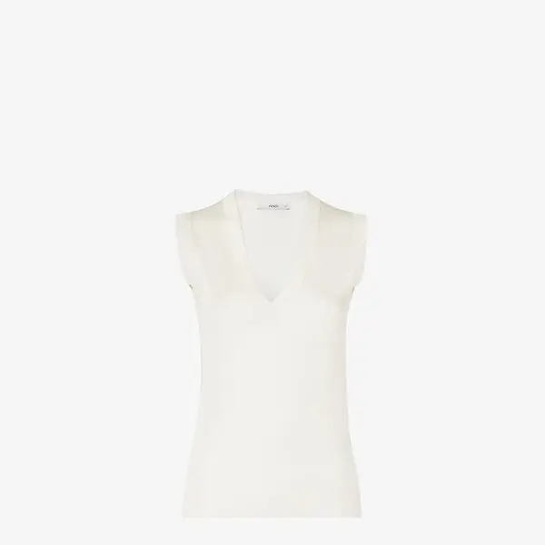 Fendi Ivory Silk Organza V-neck Top - White