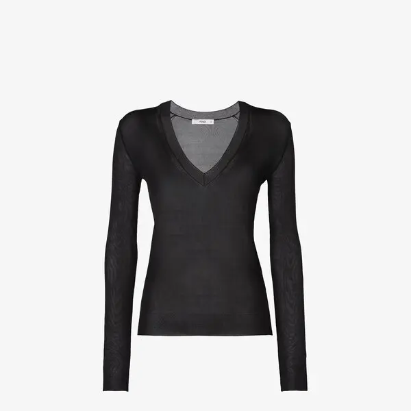 Fendi Ivory Silk Organza V-neck Jumper