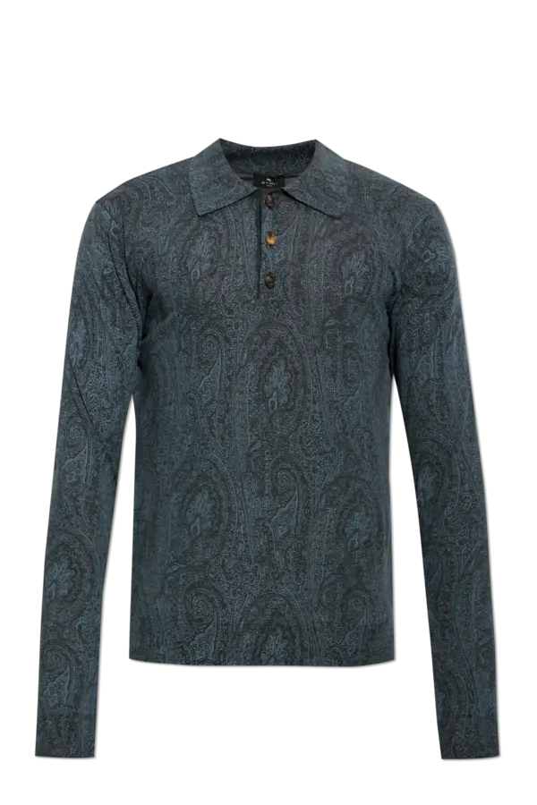 Etro Wool Long-sleeve Polo - Navy Blue
