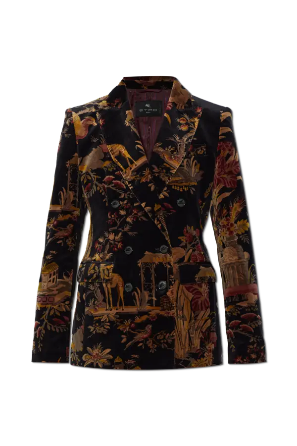 Etro Velvet Blazer With Colorful Print - Black