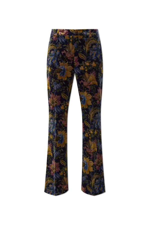 Etro Velvet Trousers With A Floral Motif - Multicolour