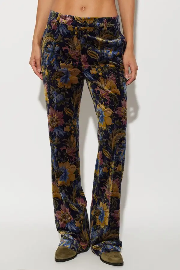 Etro Velvet Trousers With A Floral Motif