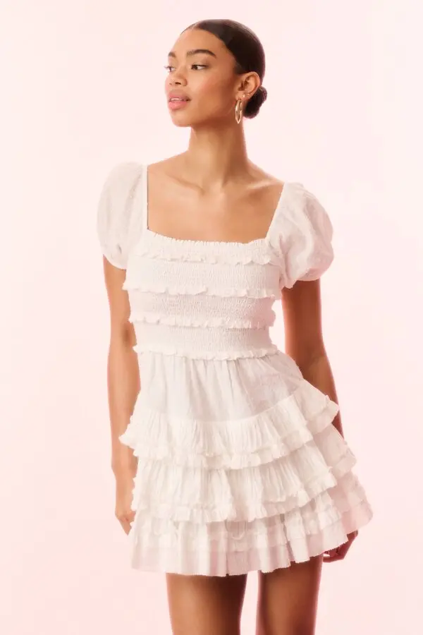 LoveShackFancy Fellows Cotton Ruffle Mini Dress
