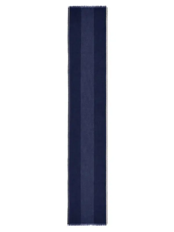 Brunello Cucinelli Sciarpa In Diagonale Di Lana Cashmere Con Bordo Rigato - Blue
