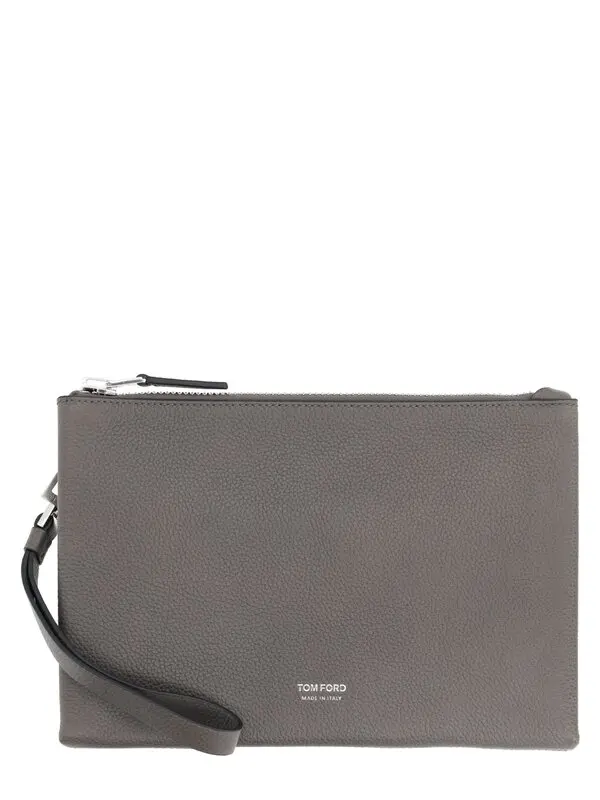 TOM FORD Pouchette Minimal Sottile In Pelle Fiore Con Cinturino Da Polso - Grey