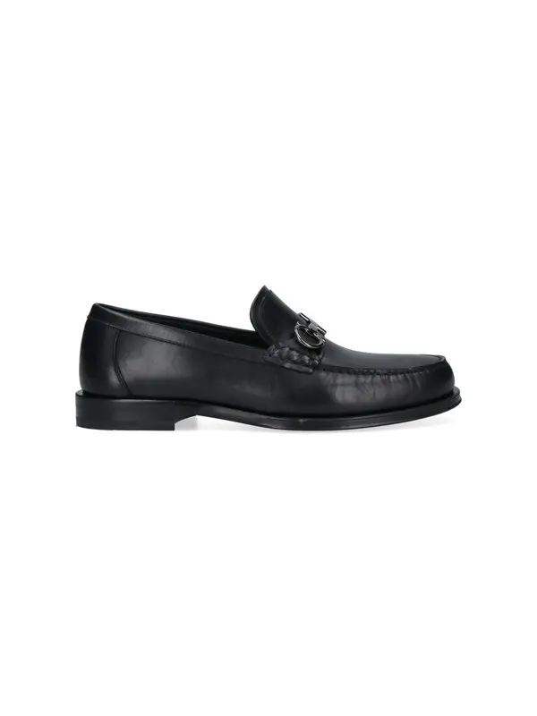 FERRAGAMO Calf Leather Flat Shoes With Horsebit Detail - Black