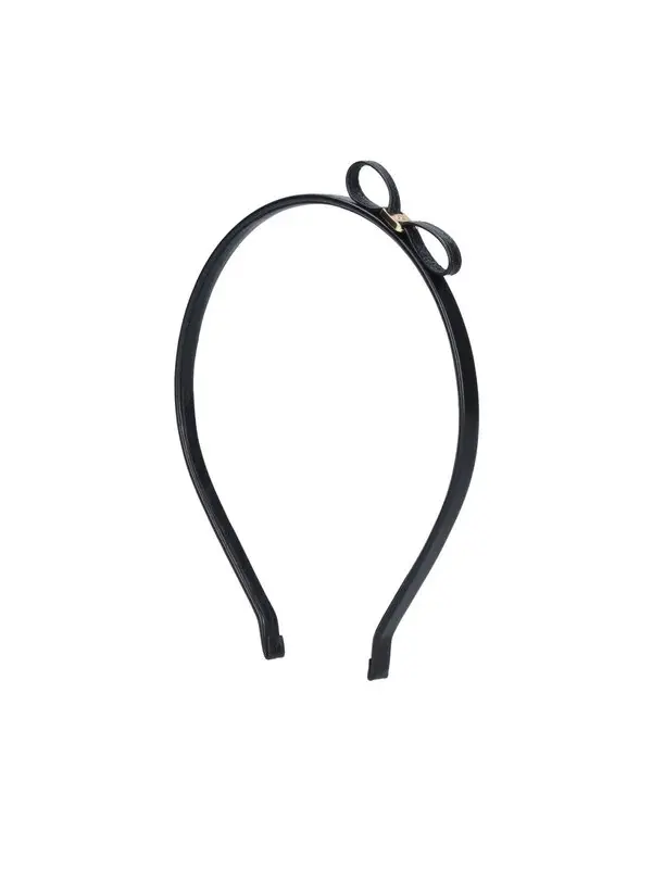 FERRAGAMO Leather And Brass Bow Detail Headband - Black