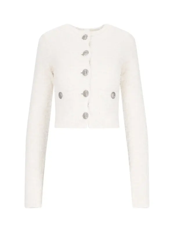 Balenciaga Textured Cotton-blend Cropped Cardigan - White