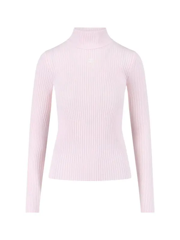 COURREGES Lightweight Knit Ribbed High Neck Sweater - Pink