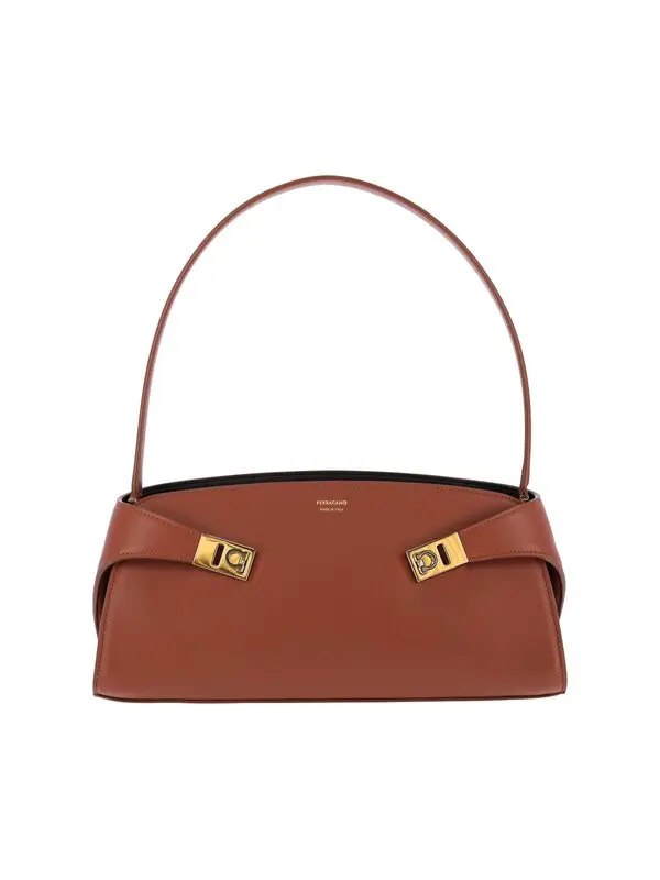 FERRAGAMO Leather Top Handle Shoulder Bag - Brown