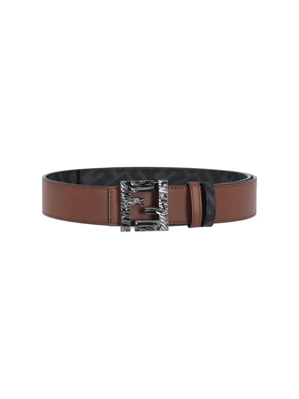 Fendi Calf Leather Belt With Fabric Lining - Brown