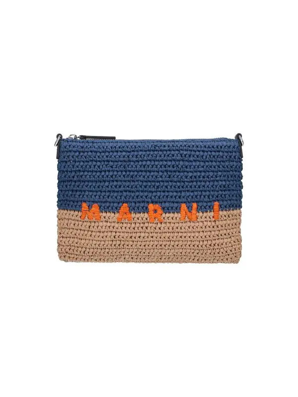 Marni Raffia Palm Mini Bag With Calf Leather Contrast - Blue