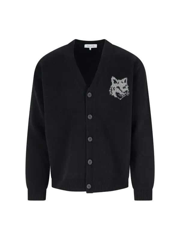 Maison Kitsuné Fox Head Intarsia Merino Wool Cardigan