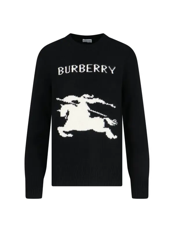 Burberry Wool-cashmere Horse Motif Crew Neck Sweater - Black