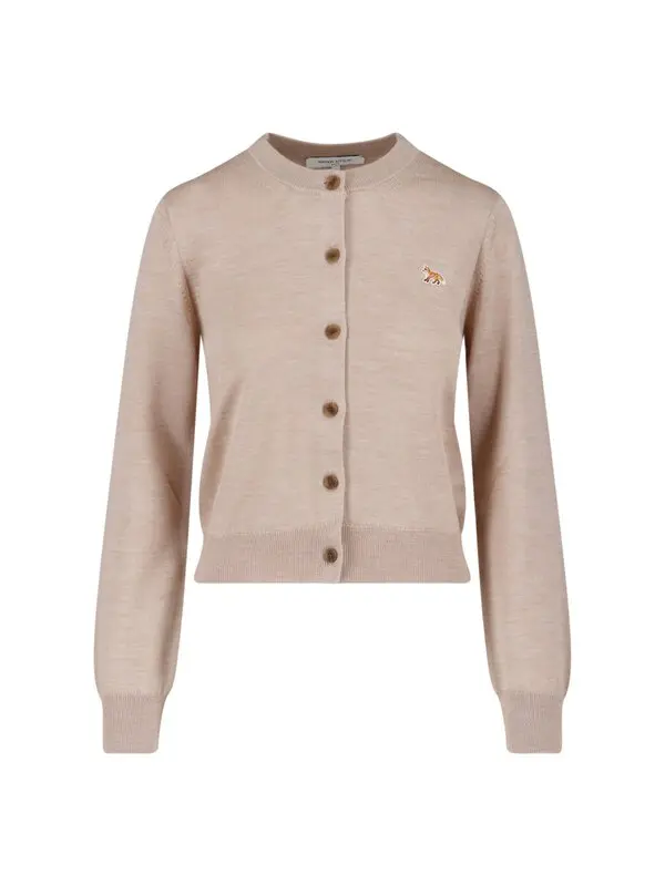 Maison Kitsuné 100% Wool Cardigan With Fox Applique