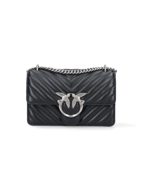 Pinko Premium Mini Leather Crossbody Bag - Black