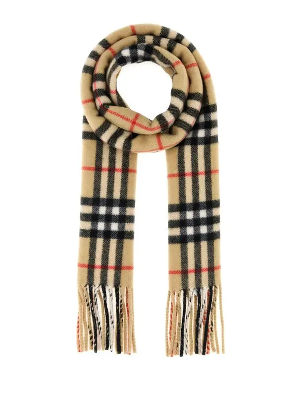 Burberry Plaid Wool Fringe Scarf - Beige