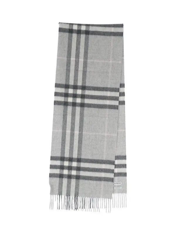 Burberry Plaid Wool Fringe Scarf - Grey