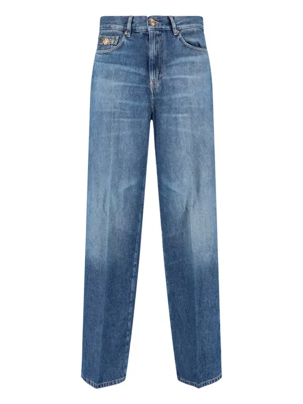 Versace Lyocell Denim Jeans With Calf Leather Trim